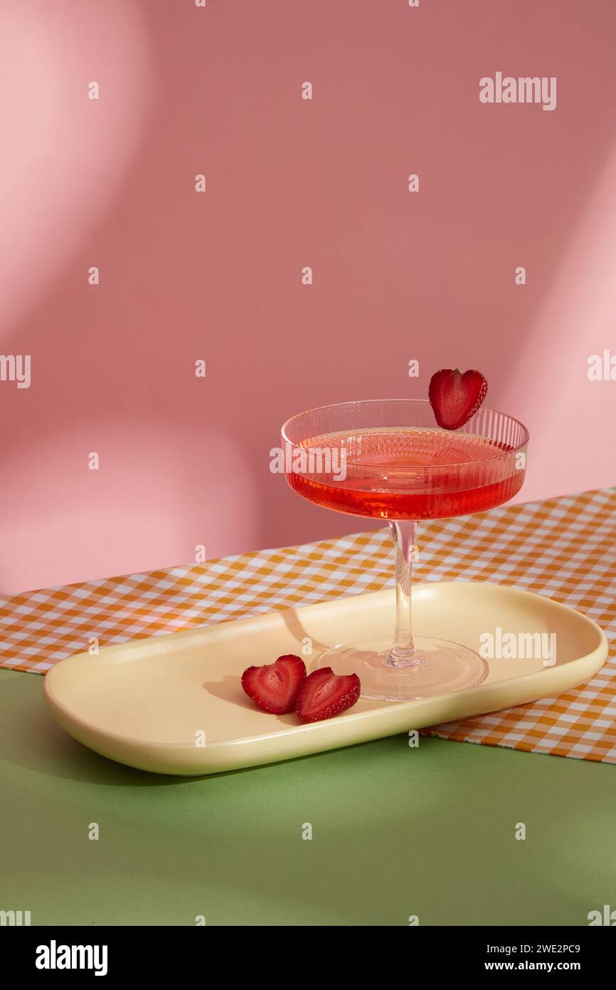 Minimal concept for advertising and branding drink. Front view of glass ...