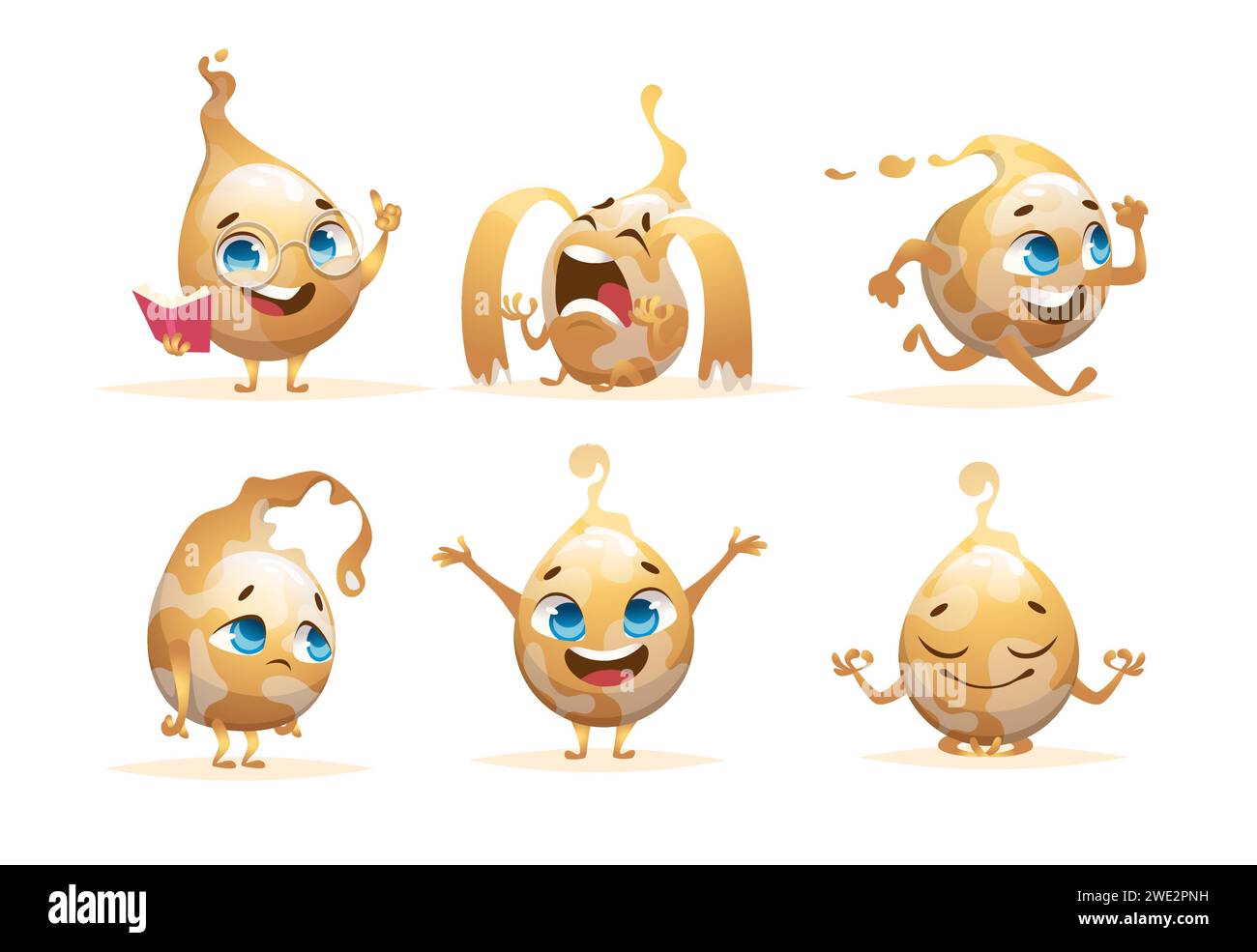 Oil drops mascot cartoon funny liquid character of yellow golden oil ...
