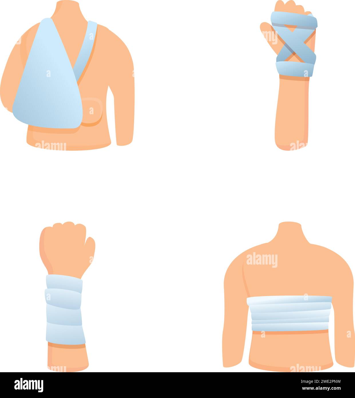 Bandage icons set cartoon vector. Trauma bandaging technique. First aid ...