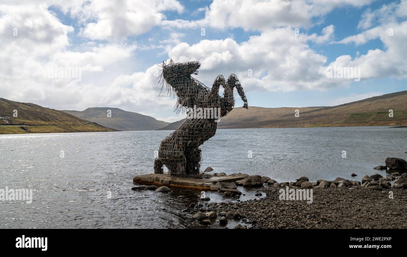 Torshavn, Faroe Islands - 14 May 2019: Nix Nykur statue by Tjornin lake ...
