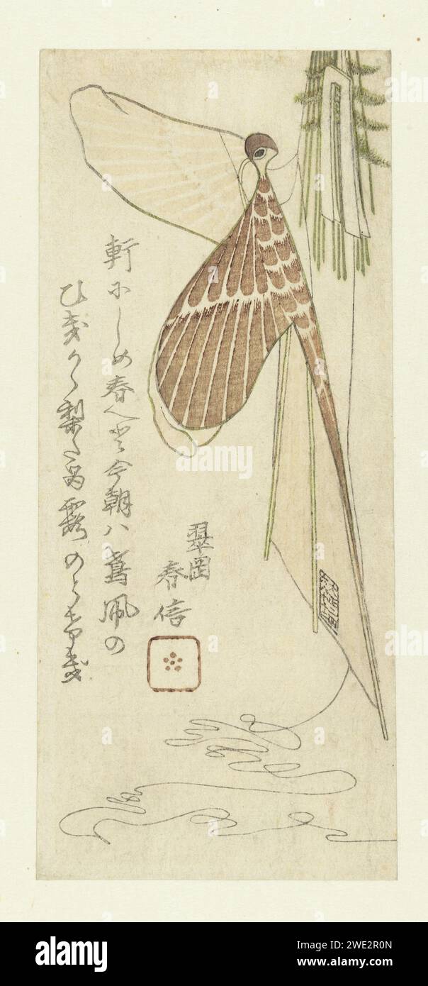 De Vlieger, Yashima Gakutei, 1816 print A kite in the form of a falcon ...