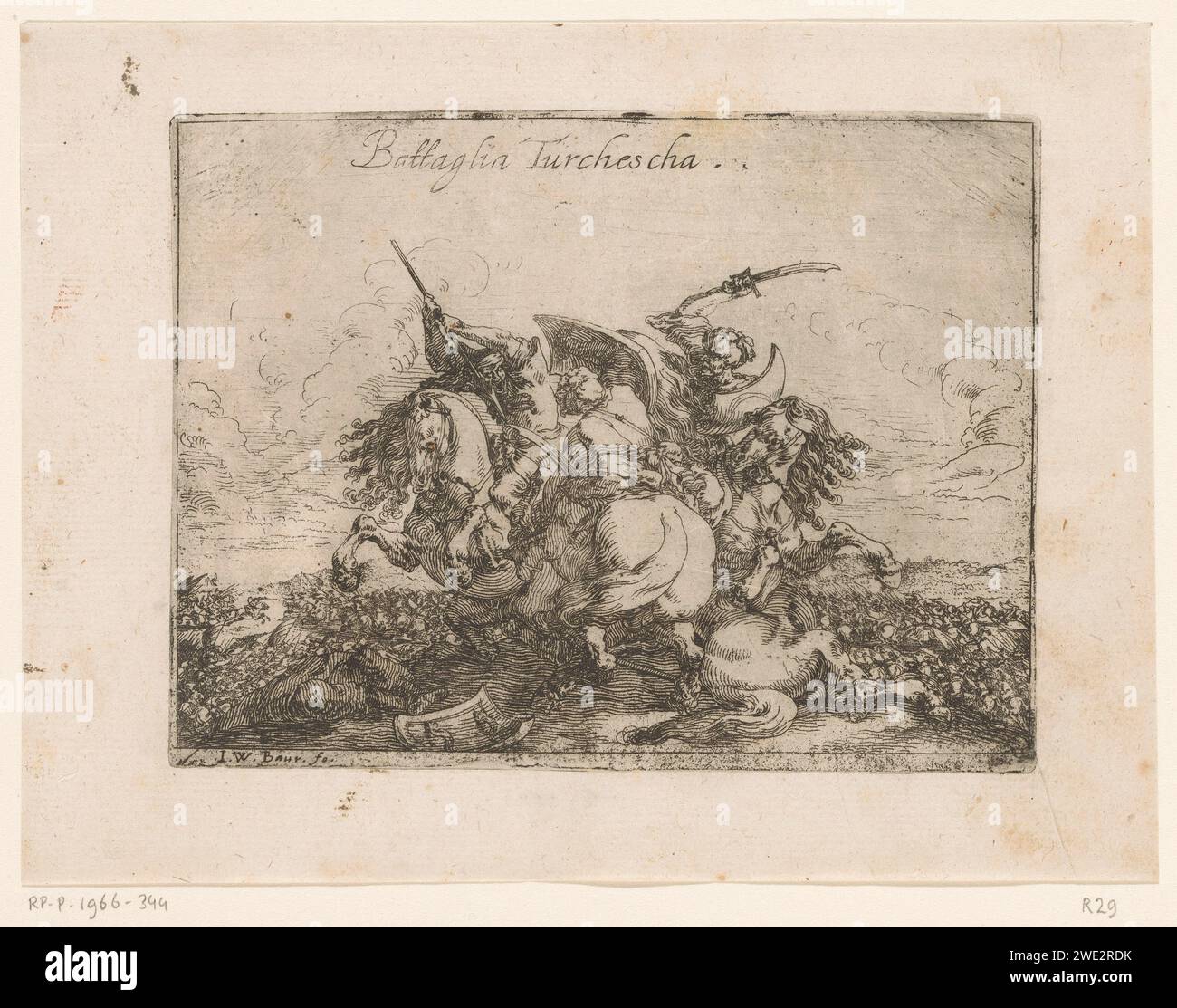 Turks in a battle, Johann Wilhelm Baur, 1633 print Italy paper etching ...