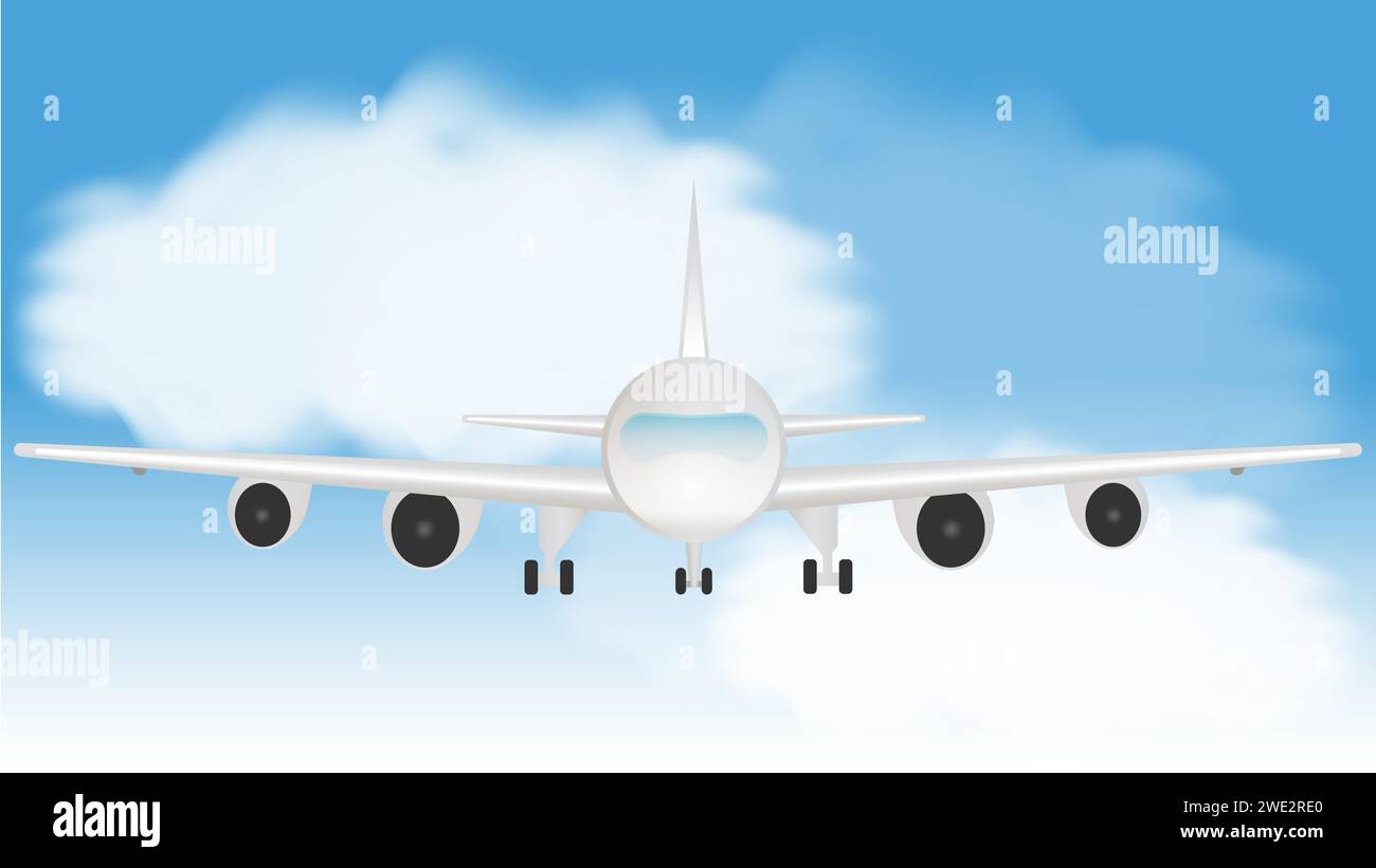 Passenger airplane jet flying at flight level high in the sky above the ...