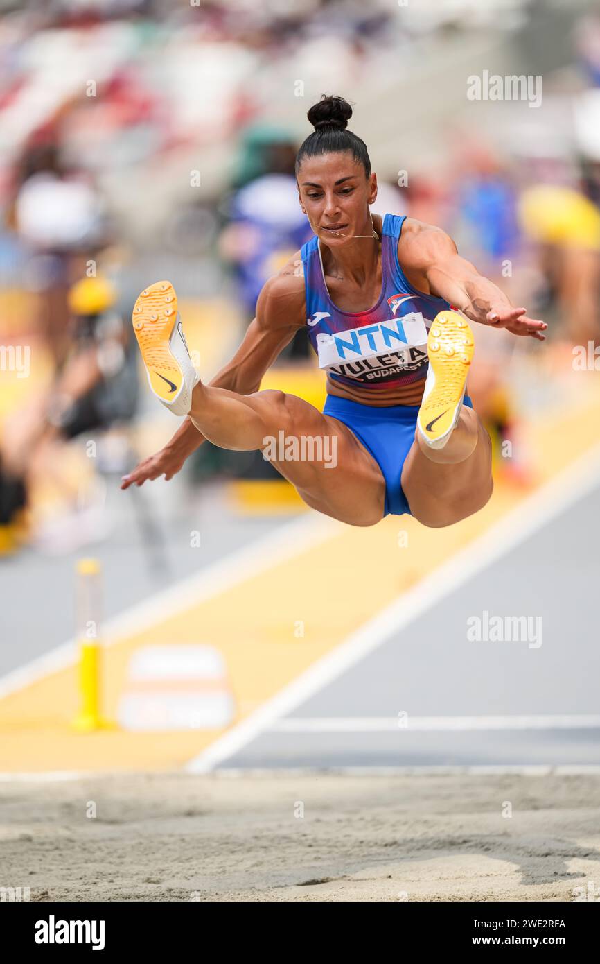 Ivana Vuleta participating in the long jump at the World Athletics ...