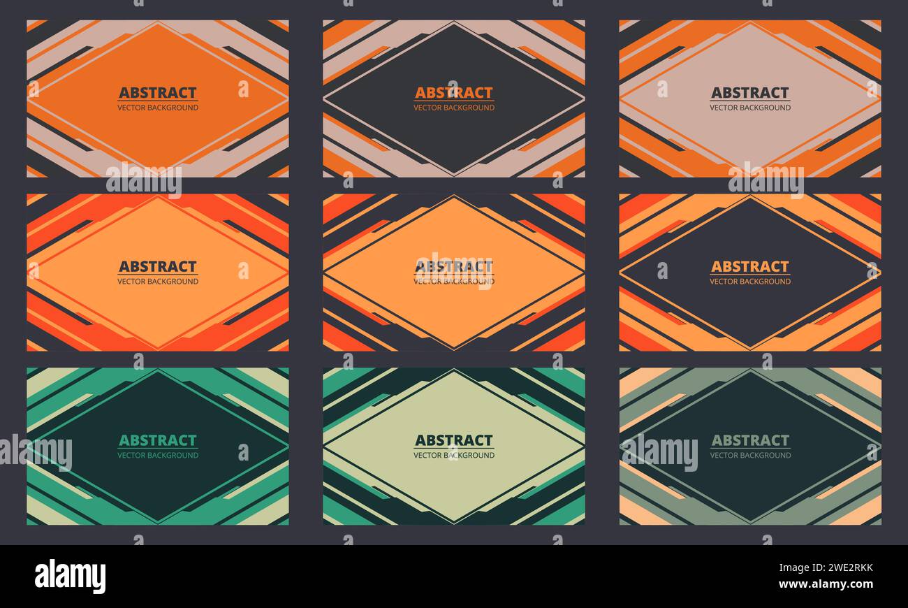 Colored set of 9 geometric abstract backgrounds with rhombus shapes and ...