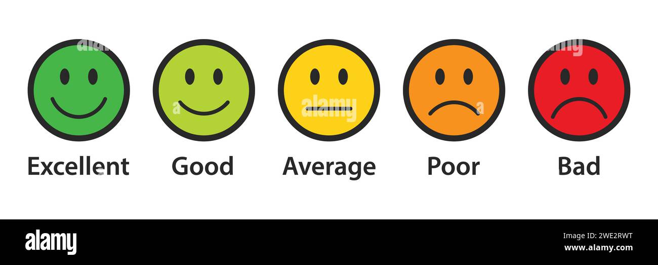 Rating emojis set in different colors with black outline. Feedback ...
