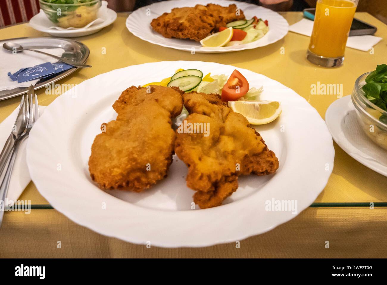 Traditional Wiener Schnitzel main meal in Vienna, Austria Stock Photo ...