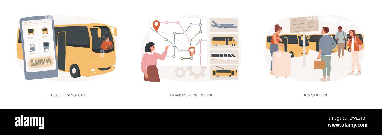 Urban transportation isolated concept vector illustration set. Public ...
