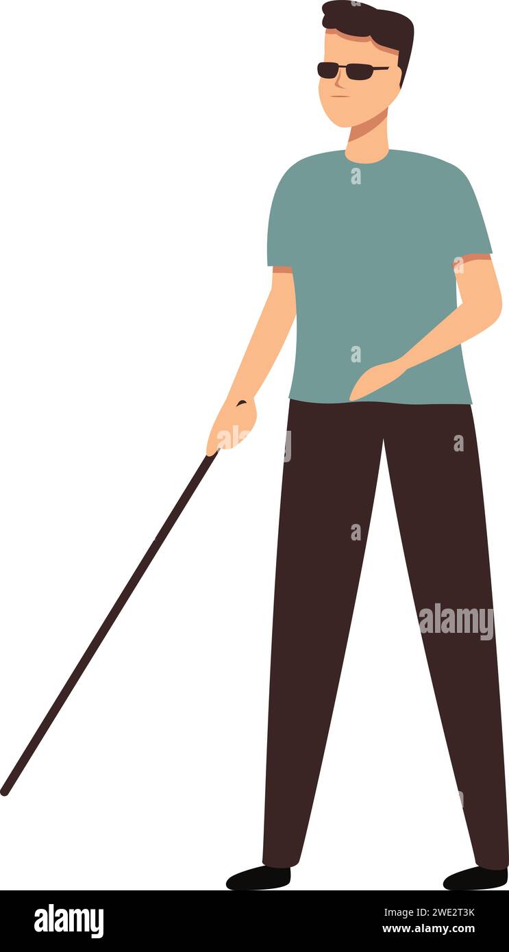 Street walk blind boy icon cartoon vector. Cane road. Partly service ...