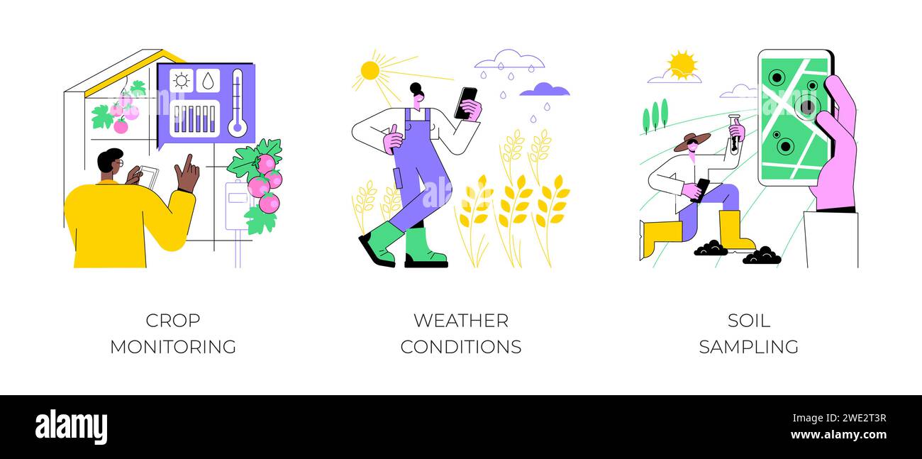 Sensors use in agriculture isolated cartoon vector illustrations set ...