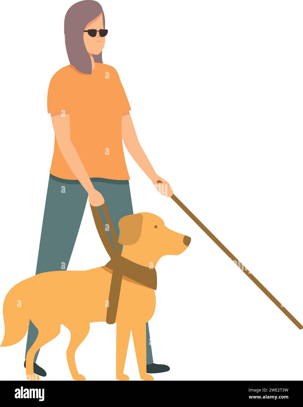 Girl blind dog guide icon cartoon vector. Street road. Able shades ...