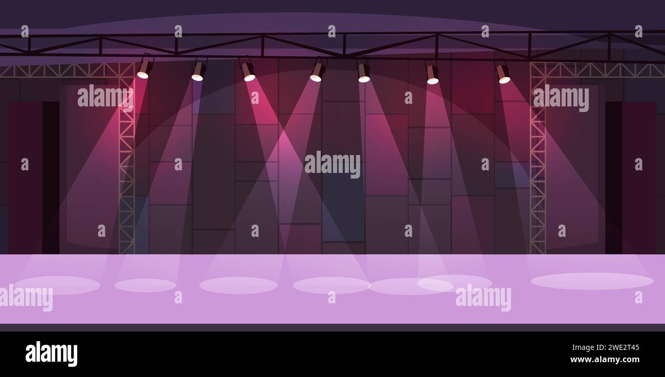 Performance stage. Catwalk for fashion show in spotlights. Empty disco ...