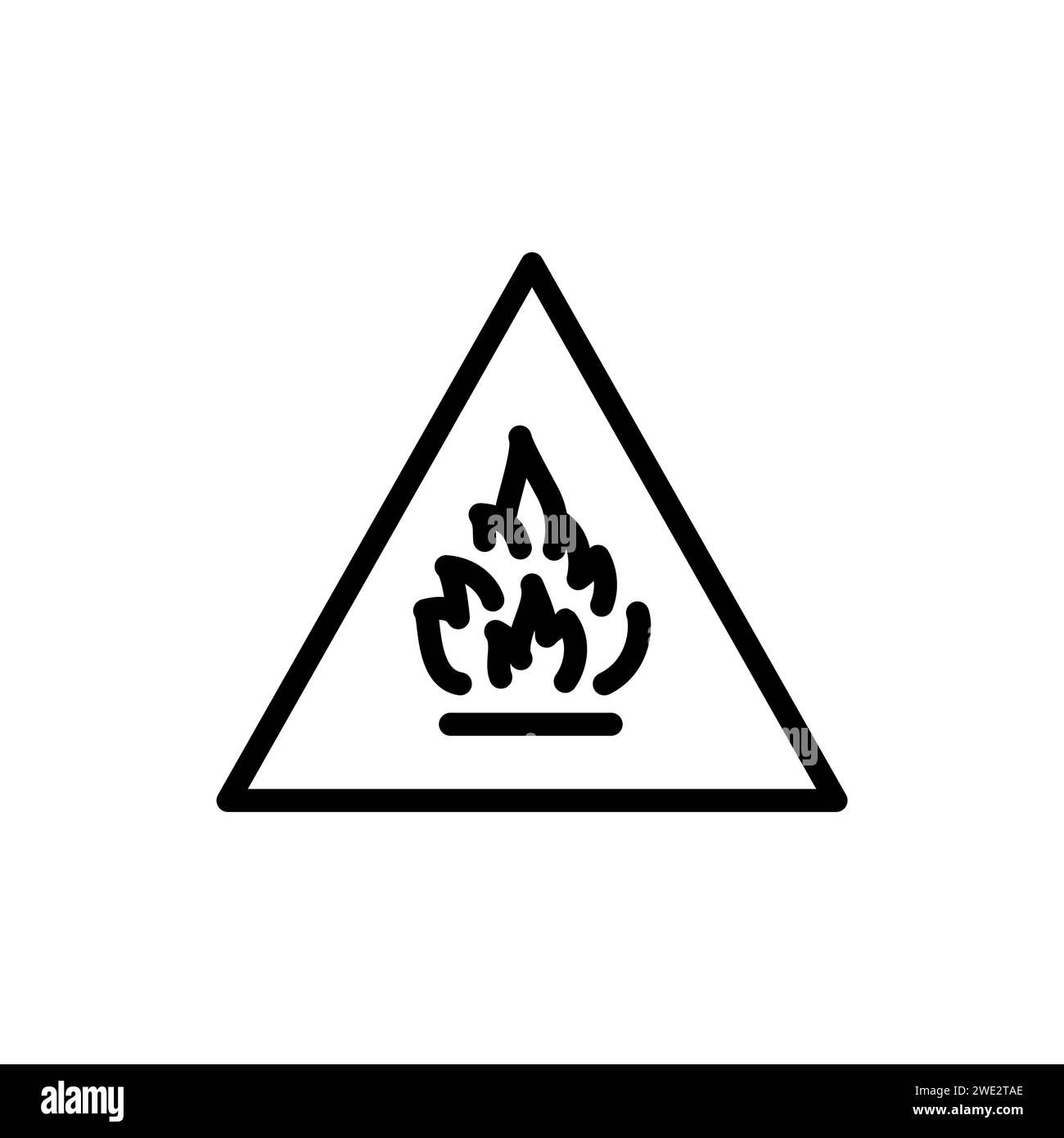 Sign caution fire hazard black line icon. Natural element. Pictogram ...