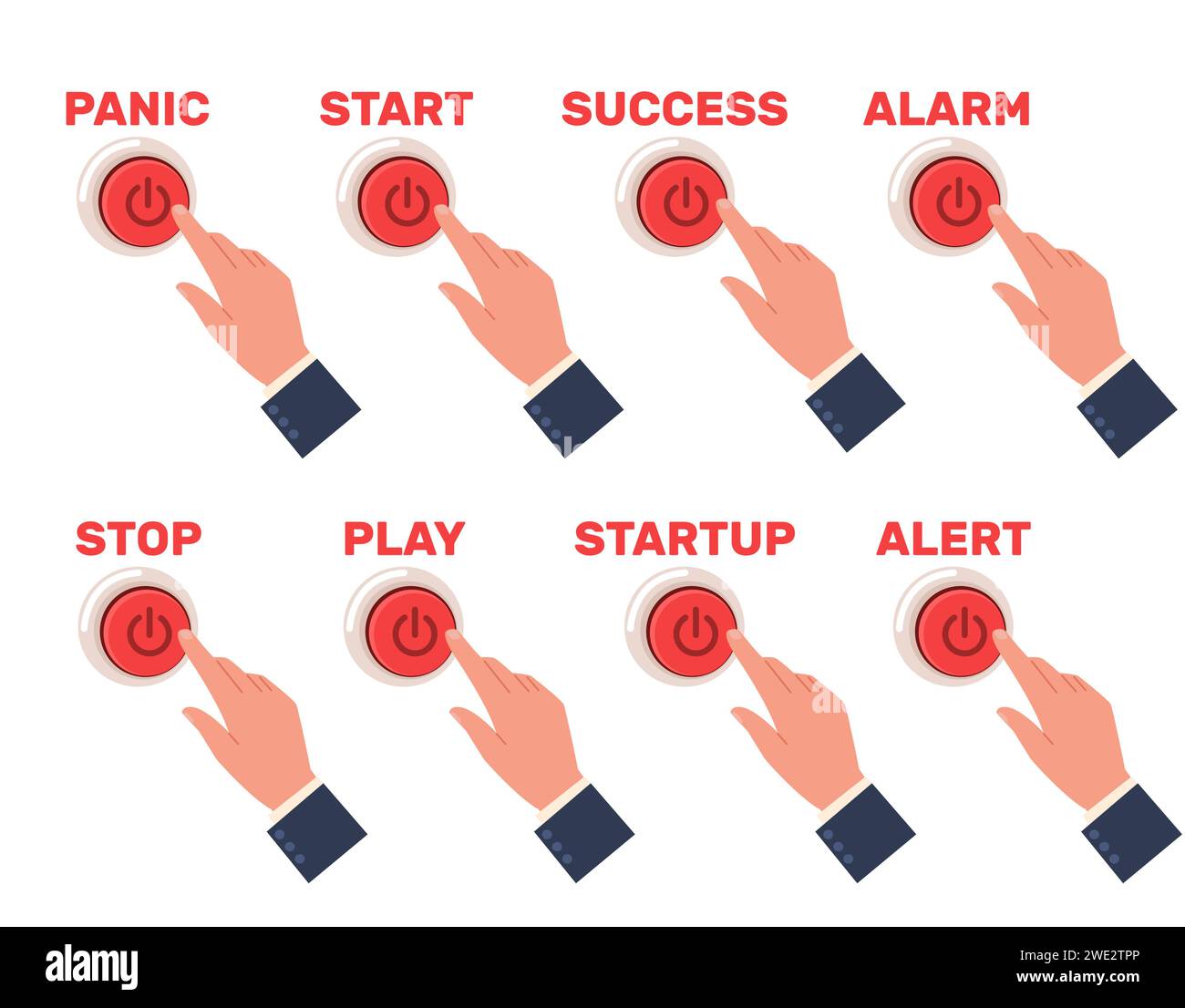 Hands pressing buttons labeled different emotions. Evoke expressions ...