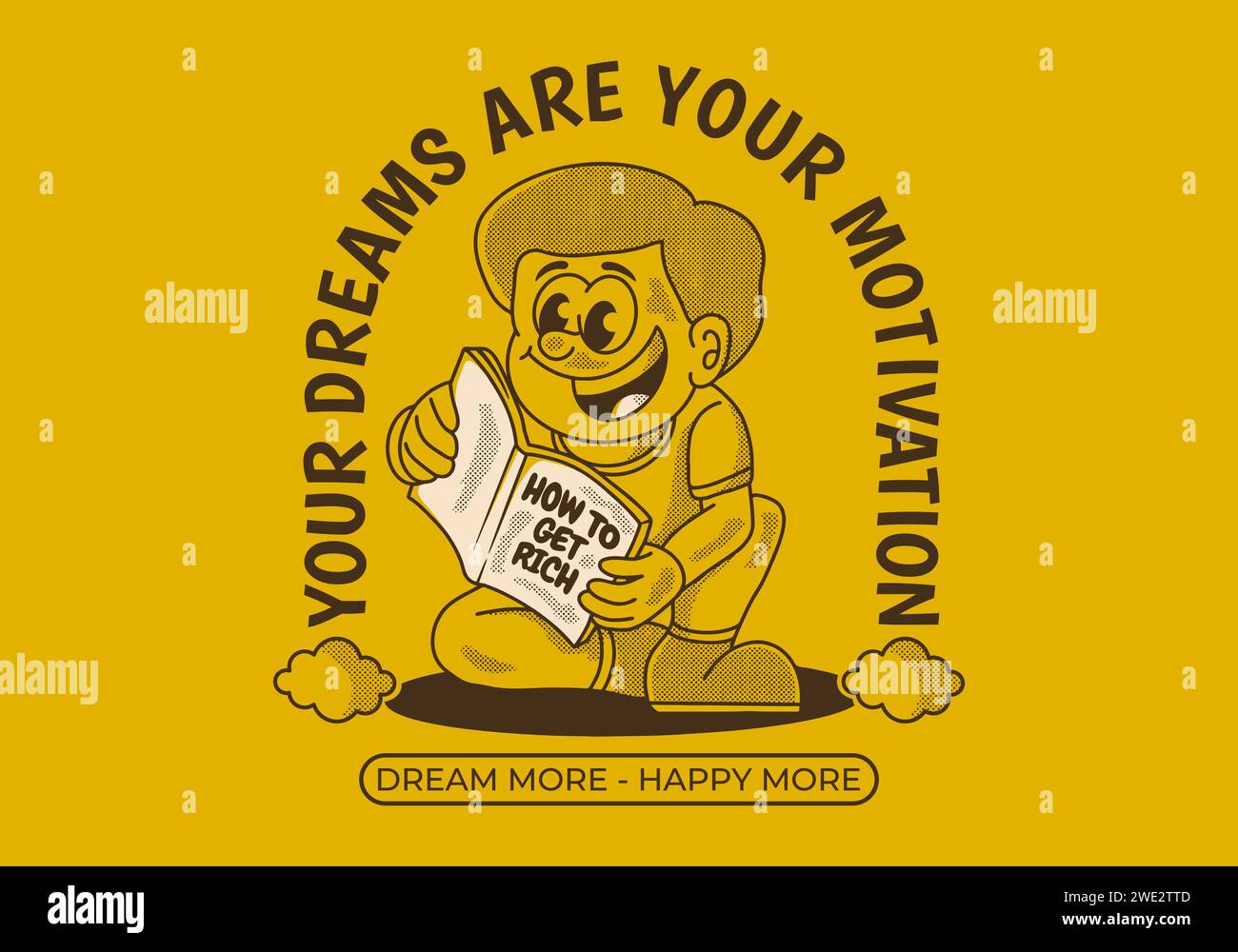 Your dream are your motivation. Vintage illustration of a boy sitting ...