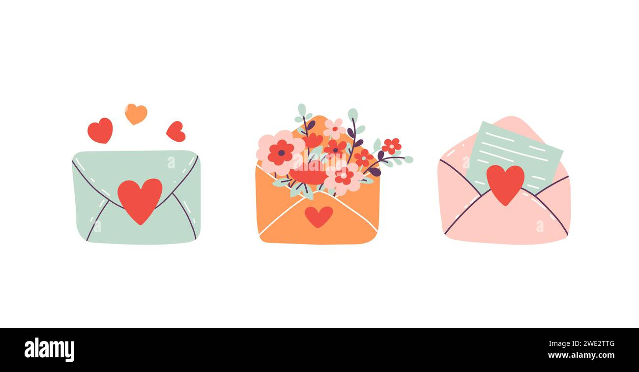 Valentines day envelope vector set. Edit letters, congratulations ...