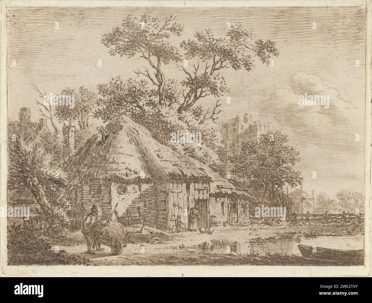 Farm, Cornelis van Noorde, 1741 - 1795 print A farm with a roof of ...