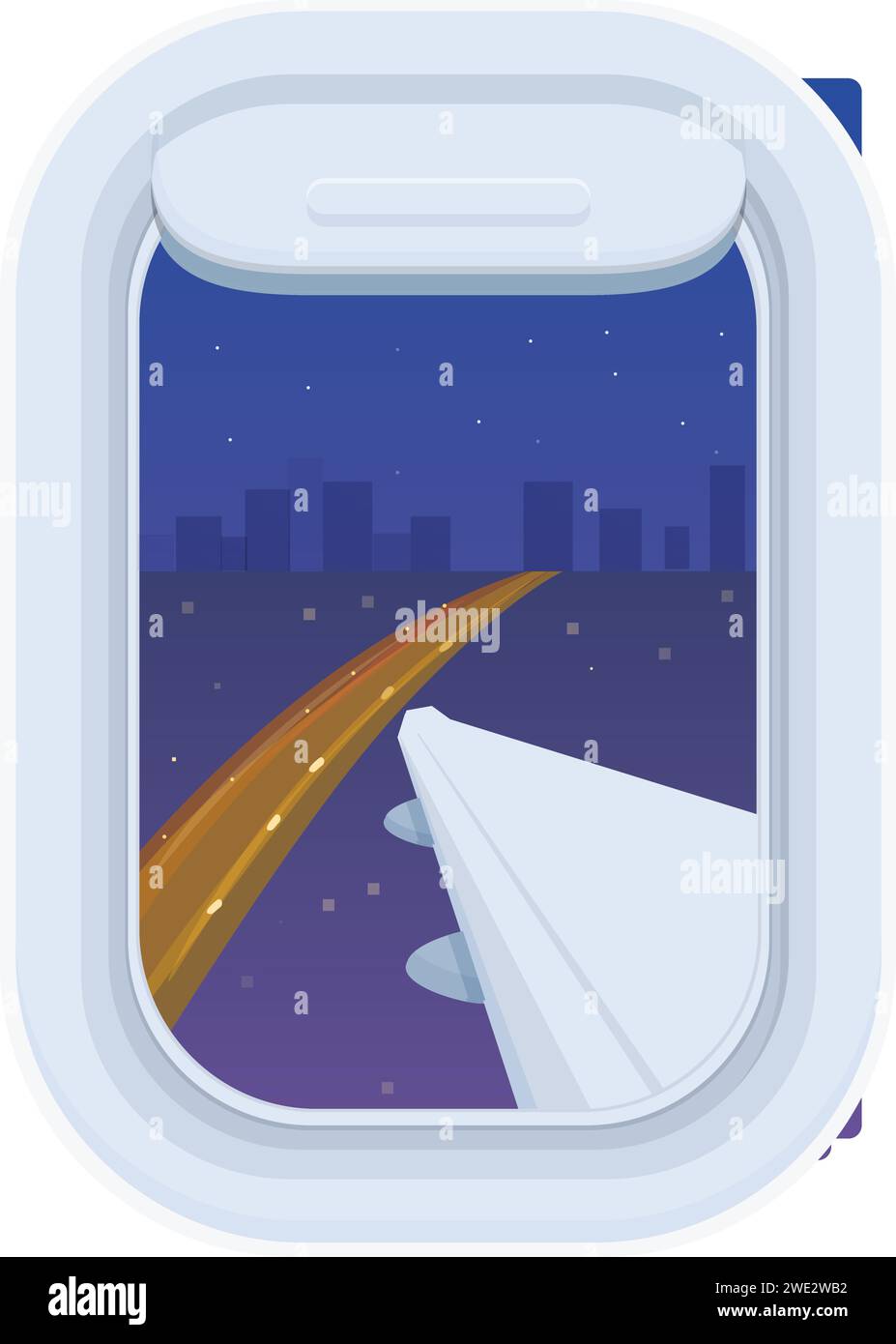 Night airplane window view icon cartoon vector. Discover jet vacation ...
