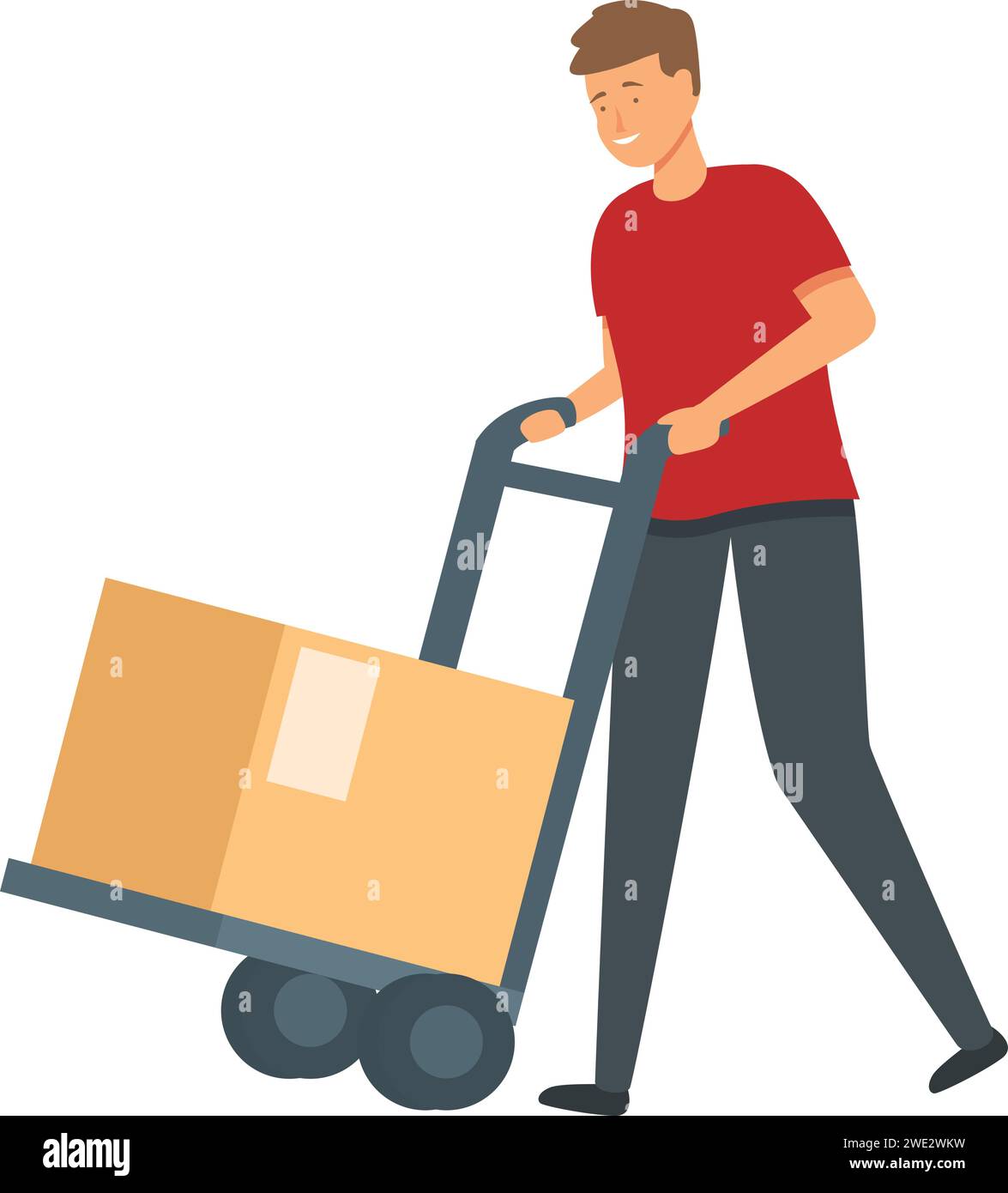 Take parcel cart icon cartoon vector. Office mailman. Worker cargo ...