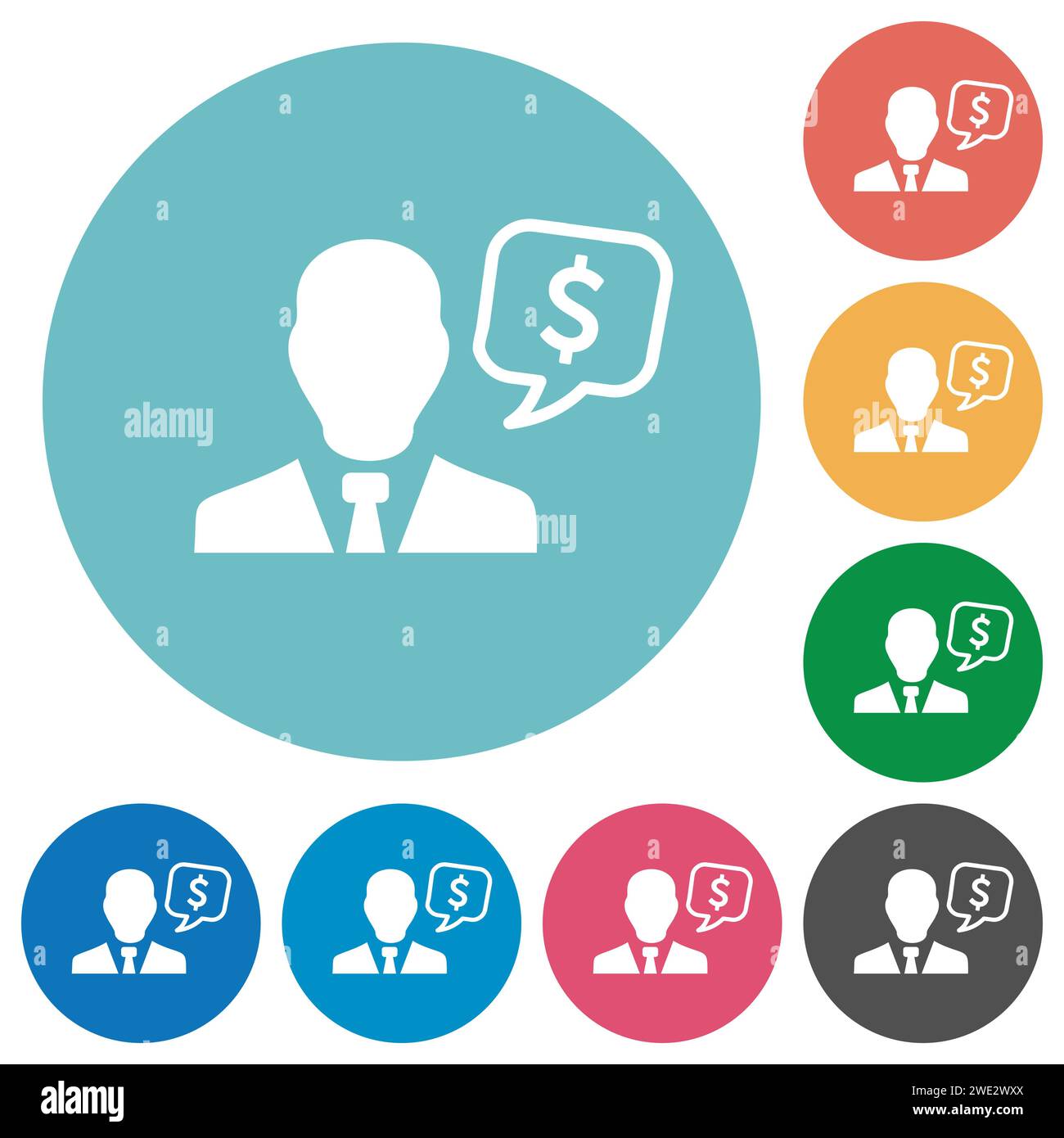 Dollar financial advisor flat white icons on round color backgrounds Stock Vector Image & Art ...