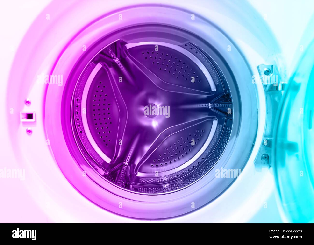 Washing machine drum close up. Washing machine background. Inside the ...