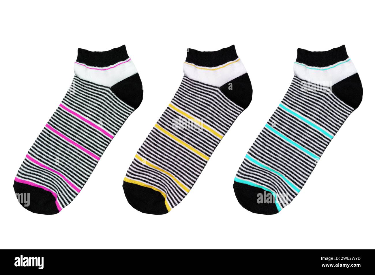 Socks with different lines isolated on white background. Colorful socks ...