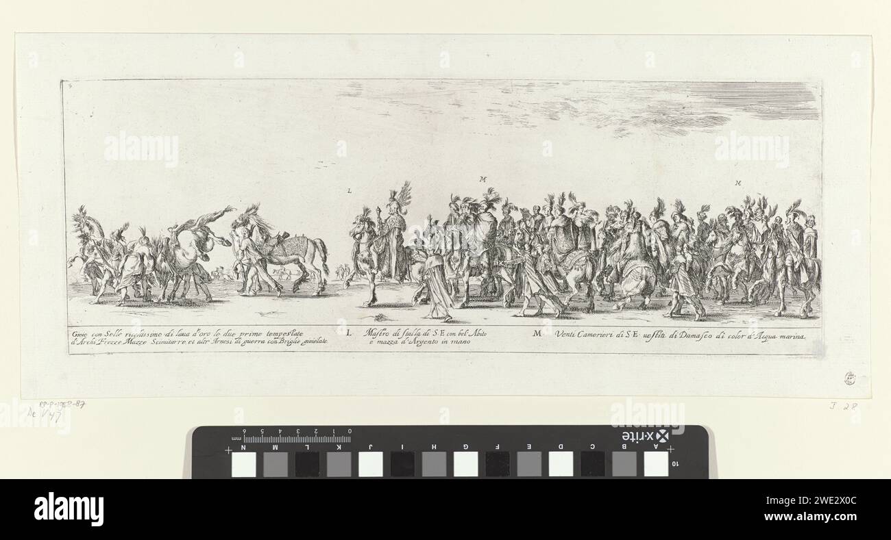 Part of a procession with men on horseback, Stefano della Bella, 1620 ...