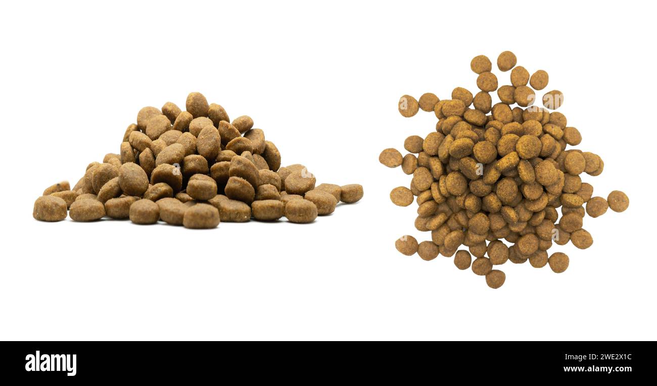 Dry pet food isolated on white background. Food for cats and dogs ...