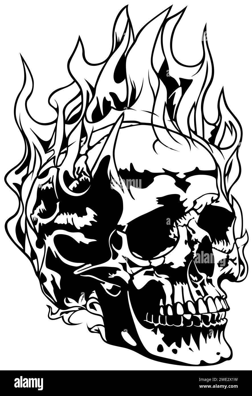 Drawing of Human Skull with Flames Stock Vector Image & Art - Alamy
