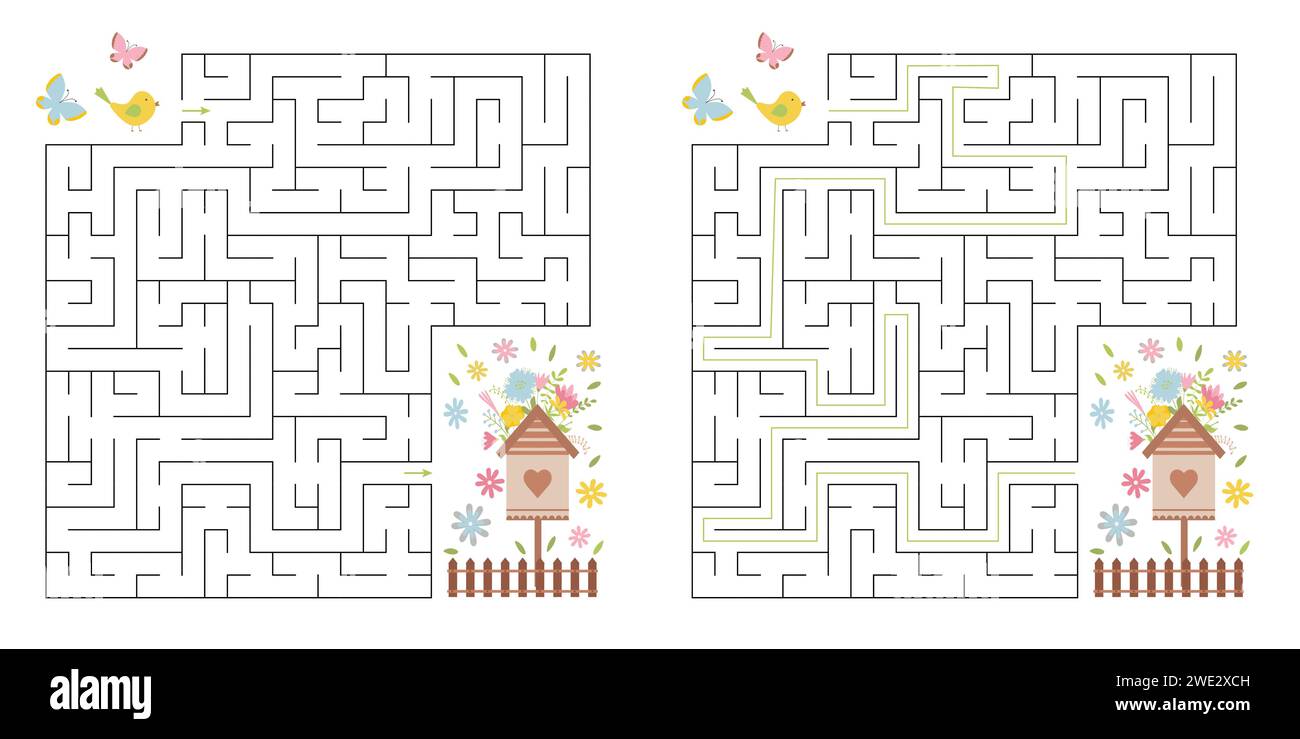 Labyrinth - Puzzle For Kids Helps Little Bird Find Its Way To Birdhouse ...