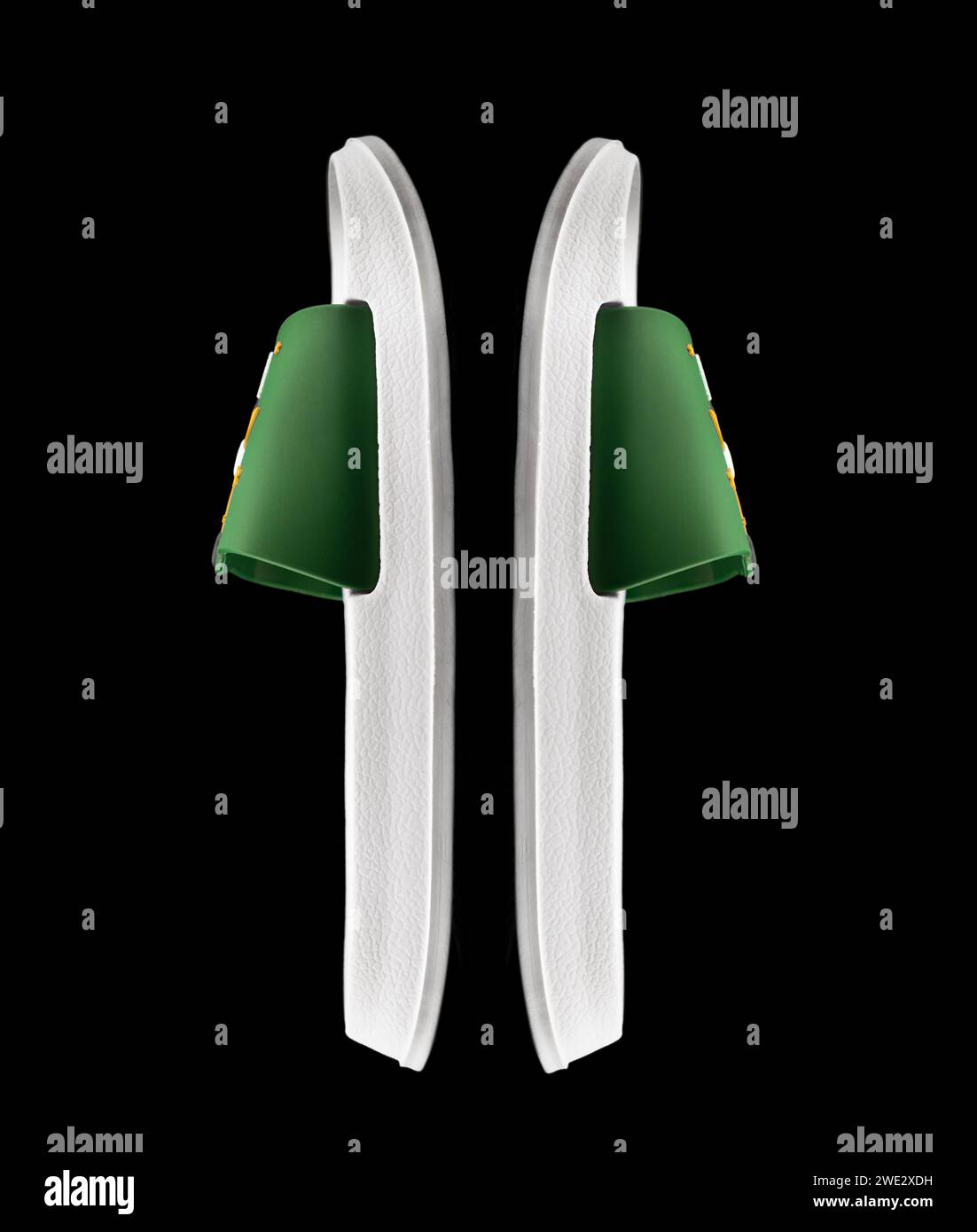 Beach white rubber slippers isolated on black background. Flip flops ...