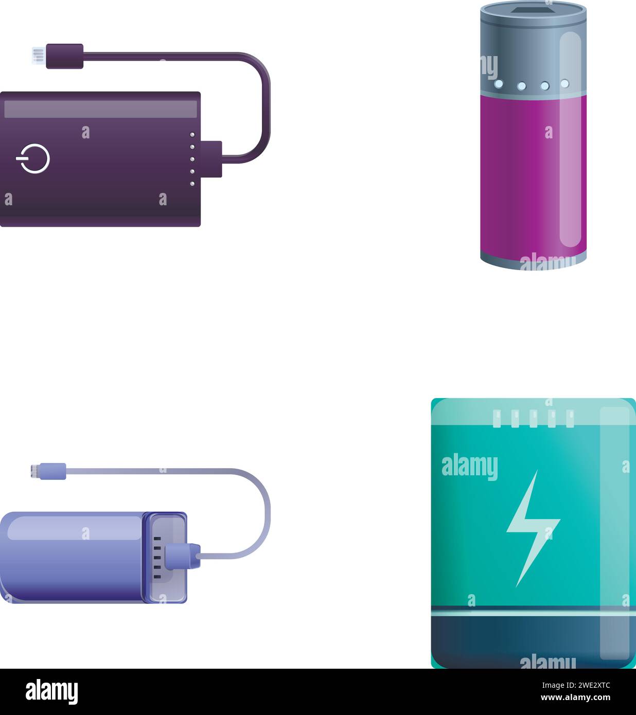 Powerbank icons set cartoon vector. Power bank of various shape and ...