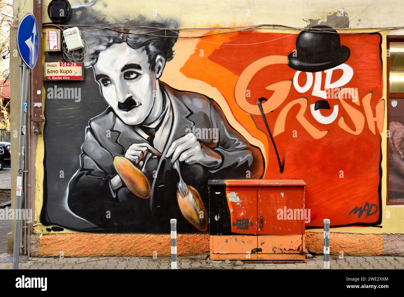 Charlie Chaplin The Gold Rush dance of the rolls graffiti mural in ...