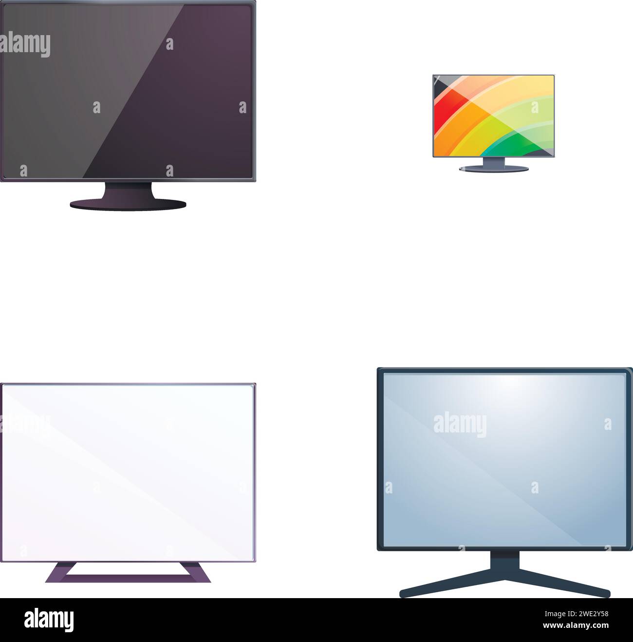 Lcd screen icons set cartoon vector. Tv and computer monitor screen ...