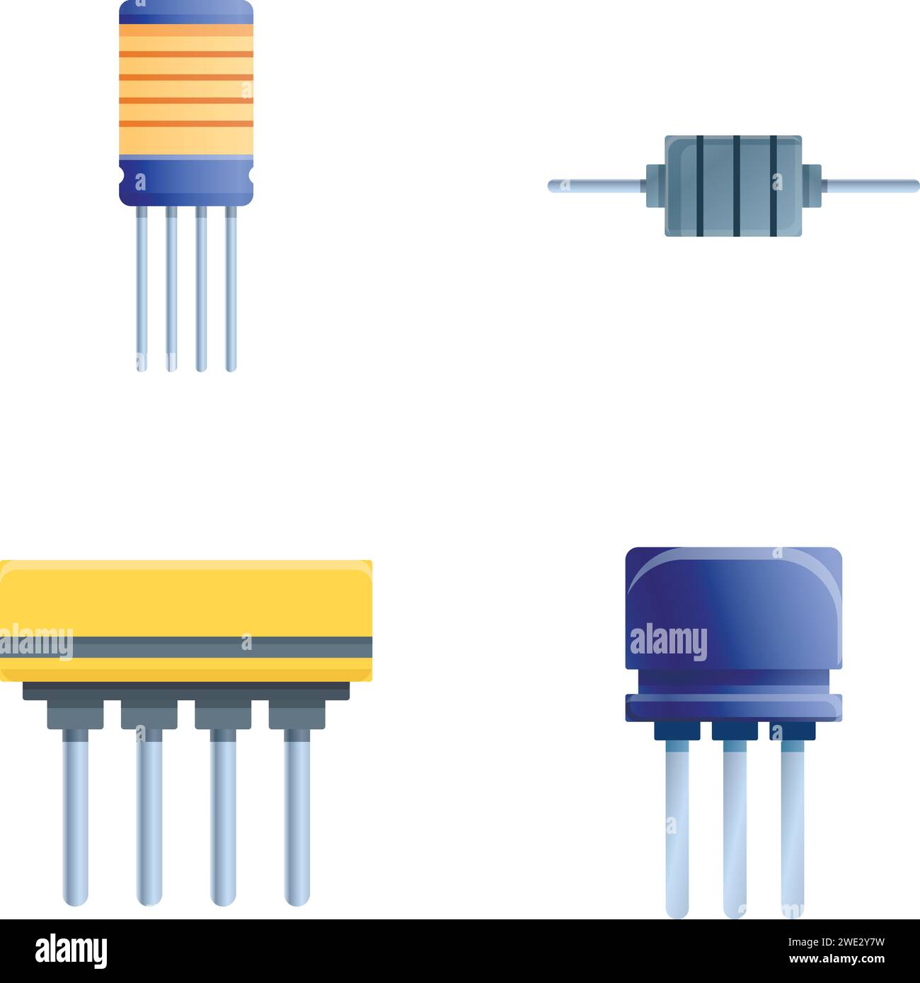 Capacitor icons set cartoon vector. Capacitor and resistor. Electronic ...