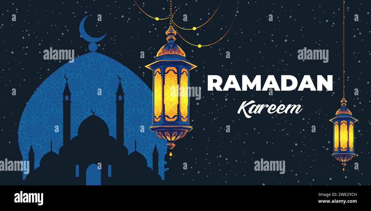 Islamic holy month Ramadan Kareem horizontal poster. Arab festive ...