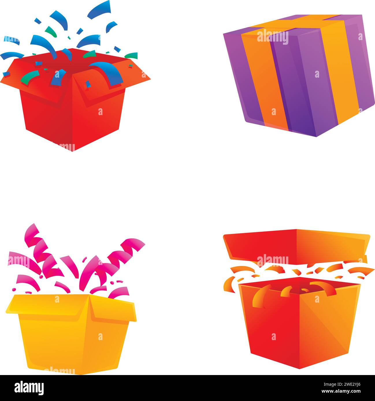 Surprise box icons set cartoon vector. Open gift box with confetti ...
