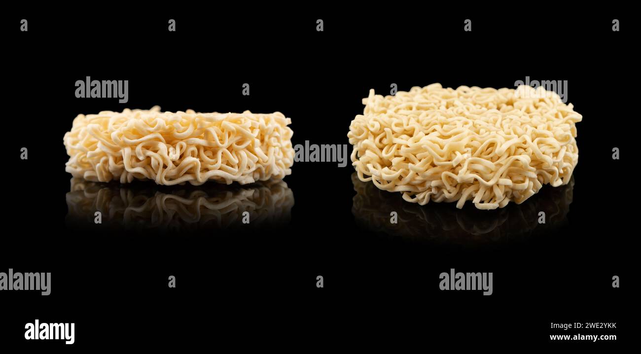 Texture of dry instant noodles isolated on black background. Raw dried ...