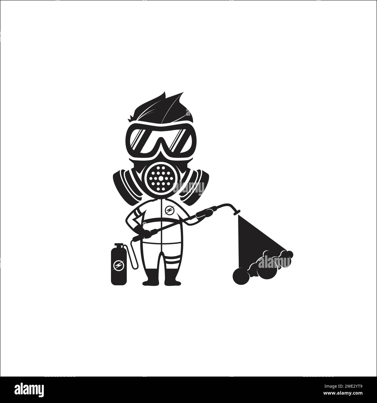 Pest Control Service logo template isolated silhouette with Equipped ...