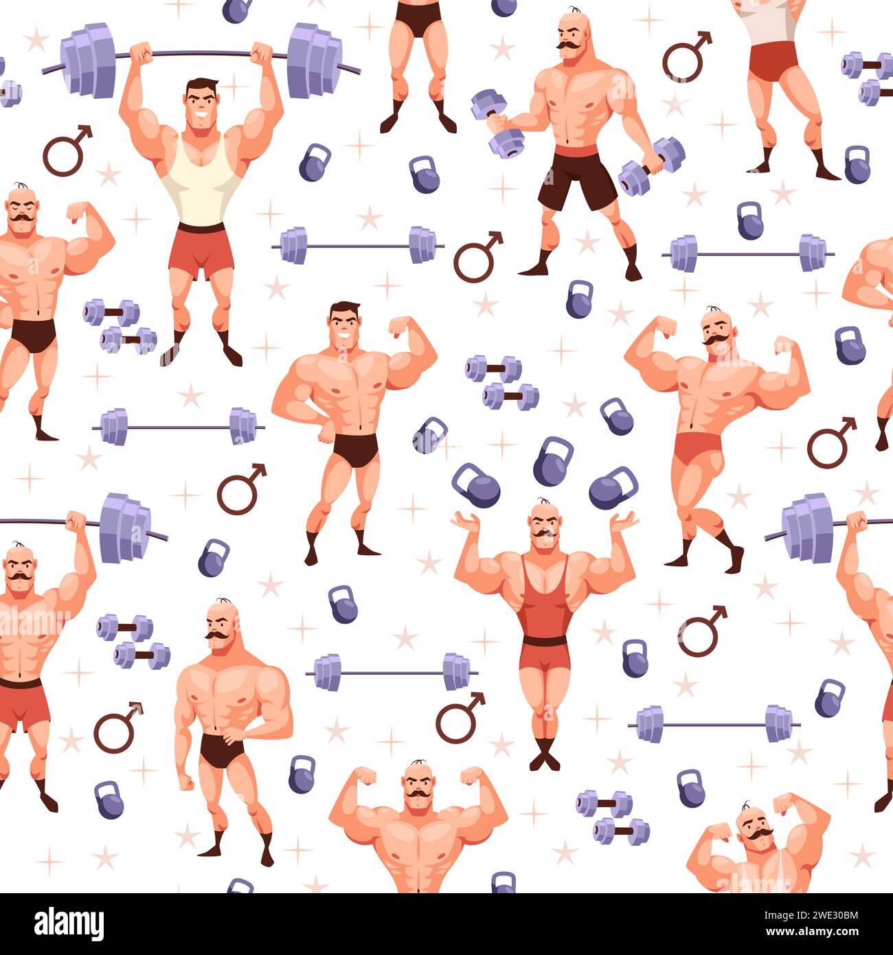 Seamless pattern with wrestlers. Cartoon bodybuilder characters. Funny ...
