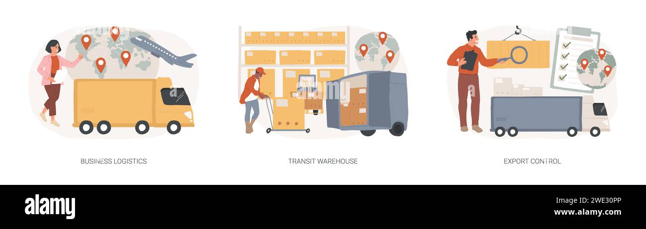 Smart logistics technologies isolated concept vector illustration set ...