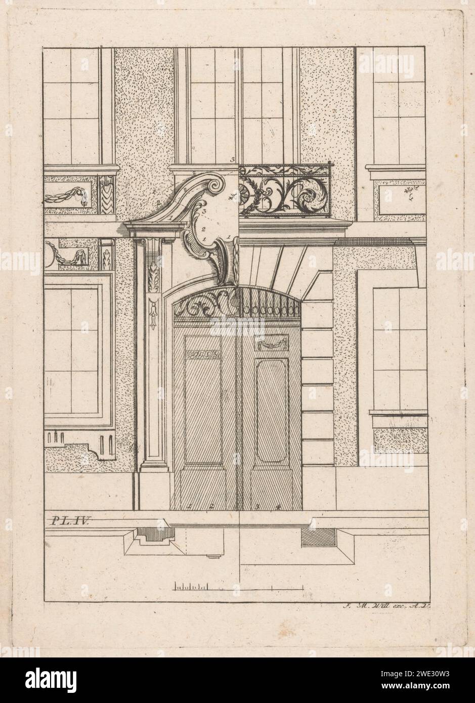 Deuromlijsting met Balkon, Lukas Voch, 1788 print Design for a door ...