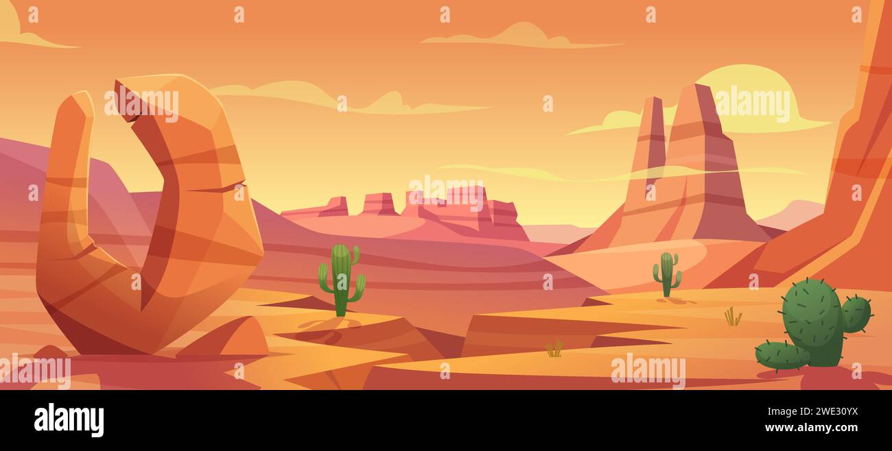 Dessert landscape. Cartoon wild background with desert cliffs exact ...