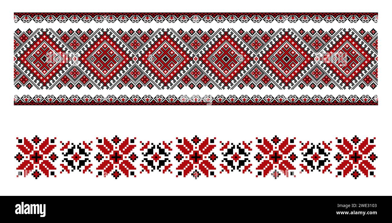 Set of editable colorful seamless ethnic Ukrainian traditional cross ...