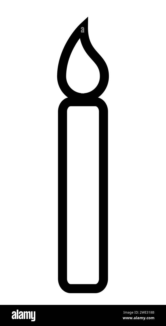 lit candle, black and white vector illustration of burning candle with ...