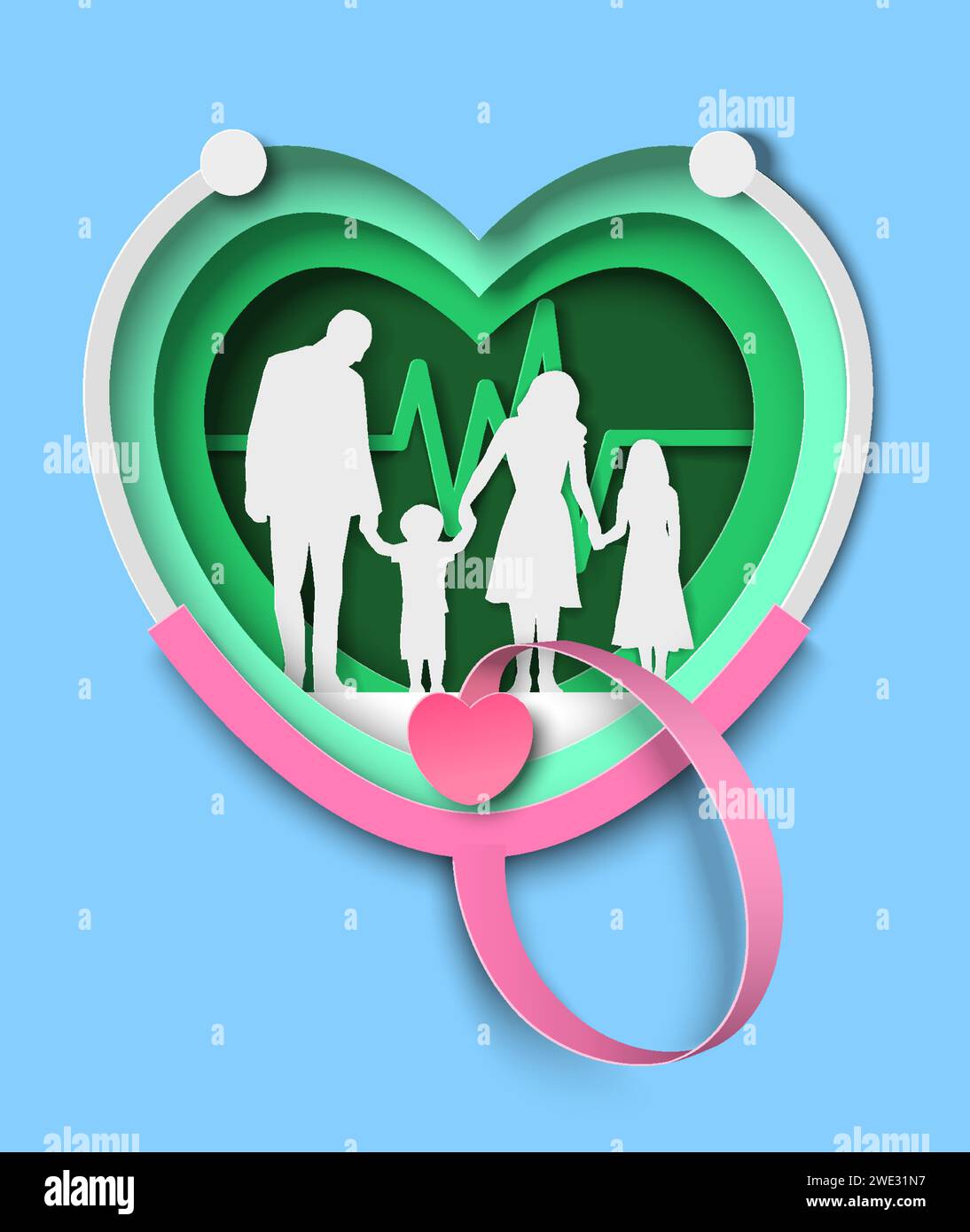 Family doctor paper cut poster with stethoscope and heart Stock Vector ...
