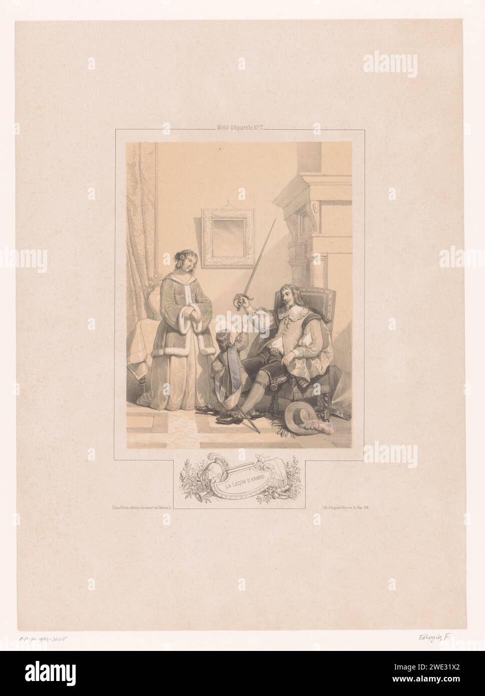 Father shows his little son a Rapier, Fortuné Férogio, 1842 print Paris ...