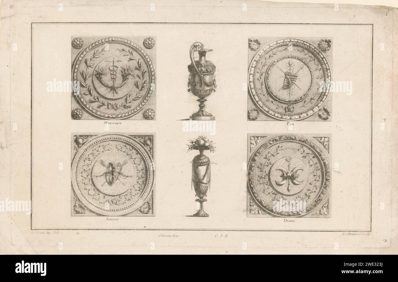 Mercurius, Pan, Amor in Diana, C. Le Meunnié, After Richard de Lalonde ...