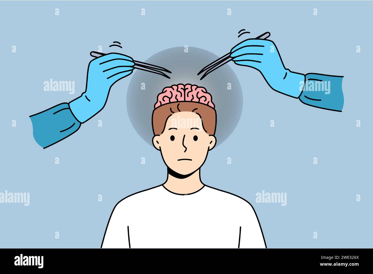 Neurosurgical operation on brain of man looking at camera, standing ...