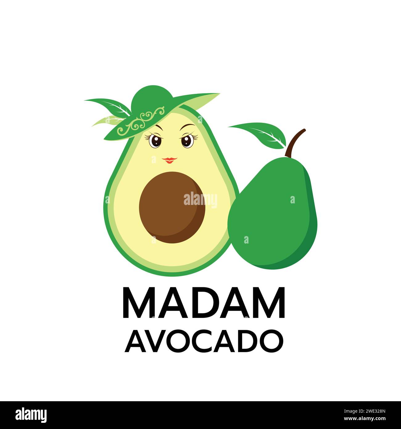Cute Madam Avocado Cartoon Kawaii Character Illustration Icon Isolated On White Background
